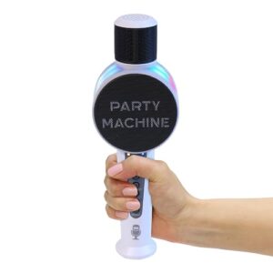 singing machine wireless karaoke microphone for kids & adults, party machine mic (white) - portable handheld bluetooth microphone with speaker & voice changer effect - karaoke mic for singing