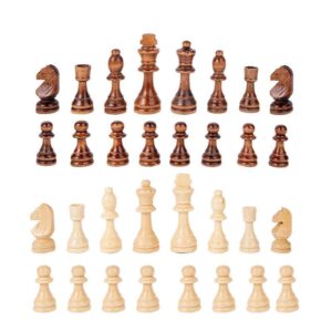 wowwoody 4 king height wooden chess pieces (32+2 extra queens) wooden chess pieces tournament staunton wood chessmen pieces only, chess game pawns figurine pieces, includes storage bag(11056)