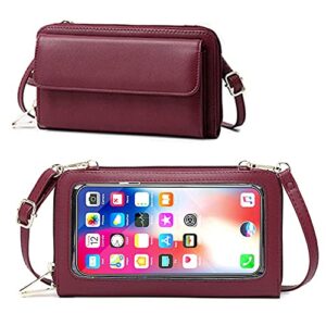 formva women touch screen crossbody bags cell phone wristlets purse, rfid blocking clutch wallets card holder with 2 shoulder strap, c-burgundy