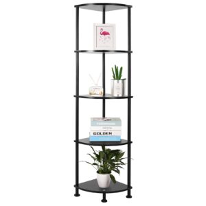 5 tier corner shelf elevtab, multipurpose corner shelf stand storage bookshelf tall bookcase,plant stand corner shelf unit for living room,bedroom,bathroom and garden,black shelves for home and office