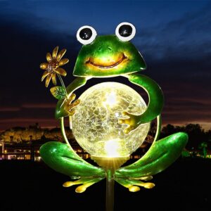 outdoor decorative solar garden lights,metal frog shape waterproof stake lights frog garden decorations for walkway pathway lawn yard