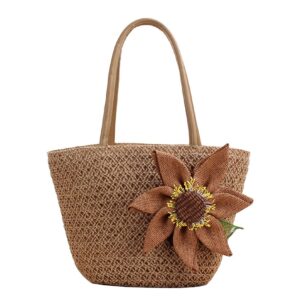 h.s.g.k pastoral straw bag hemp flower woven bag women beach bag summer sunflower shoulder bag handles handbag tote zipper