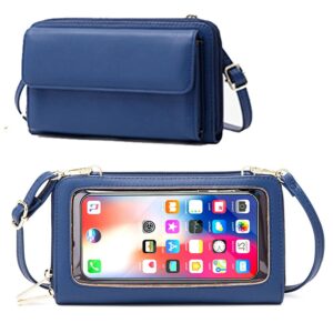 formva women touch screen crossbody bags cell phone wristlets purse, rfid blocking clutch wallets card holder with 2 shoulder strap, c-dark blue