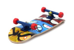 teak tuning 34mm pro fingerboard heat transfer graphic complete - fully assembled with pro level parts - pro shaped wood deck (34x97mm), ultraspin wheels, prodigy trucks - stack 'em monsters