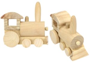 iconikal unfinished wood craft steam train engine, 2-pack