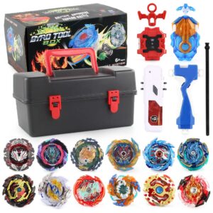 ruolan battling top metal fusion evolution master burst gyro toys spinning tops set, combat high performance game with 2 launchers gift for children boys kids (12pcs)