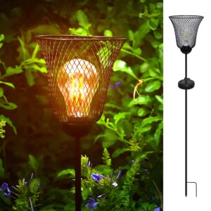 solar bulb garden light stake - metal solar bulb stake with warm white edison bulb garden art lamp for outdoor, pathway, yard, lawn,housewarming gift