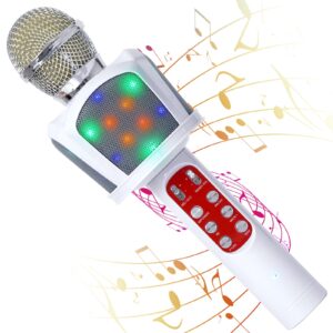 fbamz kids karaoke microphone machines toy for 3-12 year girls boys, 5 in 1 wireless microphone bluetooth with led lights, portable handheld mic christmas birthday gifts for 5 6 7 8 9 10 11 year teens