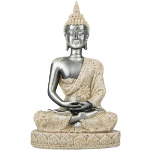 goyonder sandstone buddha statue for home decor, 4.3" rustic buddha decor thai shakyamuni figurine, hindu decor for meditation altar with bronze finish