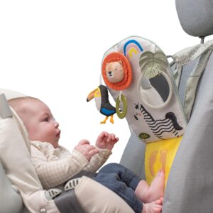 musical car seat toys for 0-12 month old babies - activity center with sensory soft hanging toys and mirror - carseat gift for infants