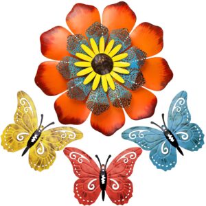 4 pieces metal flowers wall decor and metal butterfly wall art metal flower wall hanging decoration butterflies wall sculpture decor for indoor and outdoor home office garden wall decoration