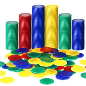 skylety 400 pieces plastic poker chips game chips 4 colors counter card for kids game playing learning math counting bingo game blank chips card for kids reward, 0.86 inch (red, blue, green, yellow)