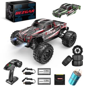 bezgar hm165 brushless hobby grade 1:16 scale remote control truck - 2.4ghz high speed 52kmh all terrains off road rc truck 4wd car crawler with 2 rechargeable batteries for boys kids and adults