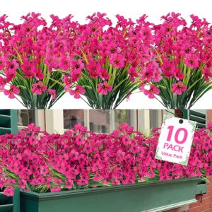 artificial flowers 10 bundles outdoor uv resistant plastic plant fake flower, no fade faux flower plastic greenery shrubs plant indoor outdoor home garden porch window box decorating (fushia)