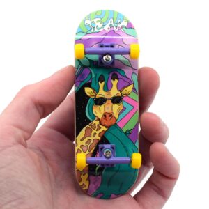 teak tuning 32mm pro fingerboard heat transfer graphic complete - fully assembled with pro level parts - pro shaped wood deck (34x97mm), ultraspin wheels, prodigy trucks - graffiti giraffe