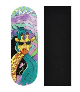 teak tuning premium fingerboard graphic deck, graffiti giraffe - 32mm x 97mm - heat transfer graphics, pro shape & size - pre-drilled holes - includes prolific foam tape