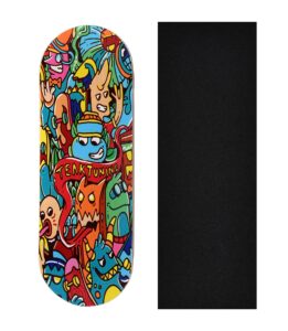 teak tuning premium fingerboard graphic deck, bubble bushings & monsters - 32mm x 97mm - heat transfer graphics, pro shape & size - pre-drilled holes - includes prolific foam tape