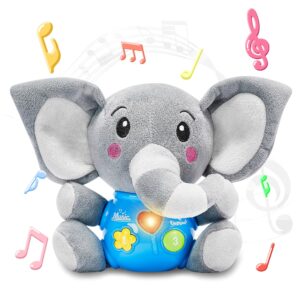 littlesmet baby musical elephant toys 0-6 months, newborn girls soft plush stuffed animals infant toys for 0 1 3 6 9 12 18 months 1 year old toddlers boy,baby light up toy birthday shower gift