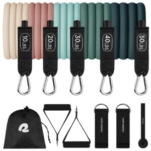 retrospec train resistance bands set (5pc) workout bands w/handles, door anchor, carry bag for women & men, smoothie