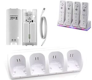 yzgame wii controller charger remote charger for wii , 4-in-1 wii remote charging station replacement wii charging dock with 4 rechargeable batteries white wii remotes with charger,nf14-w2