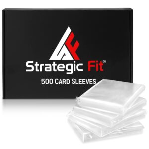 strategic fit premium snug fit clear card sleeves for games - 500 trading card sleeves - standard size card protector sleeves - ideal as mtg card sleeves - soft plastic card sleeves for collectors