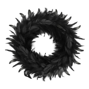 jangostor 14.2" black feather wreath, halloween feather wreath - front door wreath for farmhouse decor home garden front door decor halloween decorations