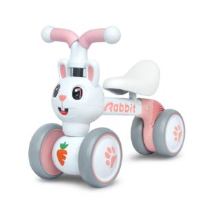 ygjt baby balance bike toys for 1 year old girls, first birthday gifts for 10-36 months toddlers bike, non-pedal 4 silent wheels riding toys, kids pre-school first bike rabbit