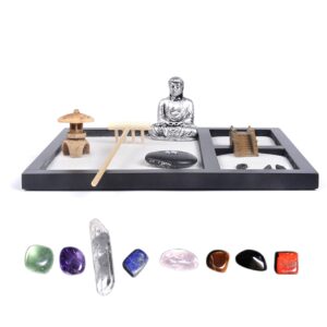 joyeee japanese zen garden for desk with chakra stones, desktop sandbox zen tray meditation sand garden for peace, holistic healing, zen, deep relaxation and mindfulness #1