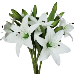 nc artificial tiger lily 6pcs, wedding home photography decoration fake flower party family hotel office garden shop real touch dining table, white