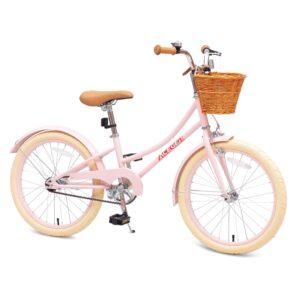 aceger girls bike with basket, kids bicycle for 3-13 years, included coaster brake & caliper brake, 14 16 18 inch with training wheels, 20 inch with kickstand but no training wheels