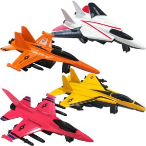 artcreativity diecast fighter jet toys, set of 4, military airplane toys for kids with pullback action, colorful air force toys, birthday gift, army party favors, and room decorations