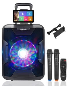 karaoke machine for adults, wireless portable pa system bluetooth karaoke speaker with 8" subwoofer, 2 wireless microphones, disco ball light for christmas singing party home karaoke outdoor