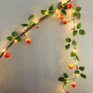 artificial fruit pomegranate string lights 6.56ft/20led rosehips hanging vines plant garland foam berries light for home garden wedding party decor (z-pomegranate light, 1 pack)