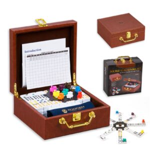 zoocen double 12 dominoes mexican train game set with 91 colored dots tiles storaged in an elegant leather case,ideal family game for adults and kids