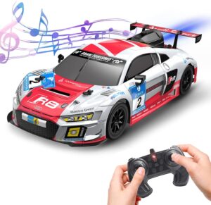 remote control car, rc cars for kids, 1: 14 officially licensed audi r8 lms gt3, 80 min play toy car with rear fog stream led lights music, hobby toy car model vehicle for boys, girls, adults gift