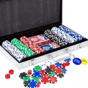 deluxe poker chip set, 300pcs poker chips with aluminum case, 11.5 gram casino chips set for texas holdem blackjack gambling, traveling poker set