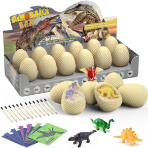 earth'scode dinosaur eggs, 12 pcs dino eggs excavation dig kit, dinosaur toys for dinosaur party gifts for kids 6-12 years old