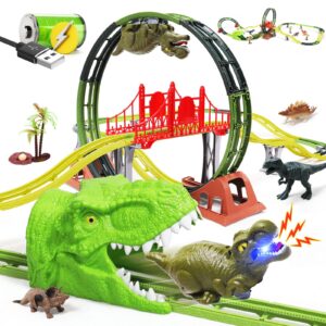 𝐓𝐎𝐘 𝐃𝐄𝐀𝐋𝐒 𝐈𝐍 𝐎𝐔𝐓𝐋𝐄𝐓 dinosaur race track train toys, flexible dinosaur train with led roaring lights, dino toys & dino eggs, 3 year old boy birthday gift