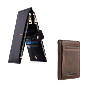 travelambo womens multi card case wallet & front pocket minimalist leather slim wallet