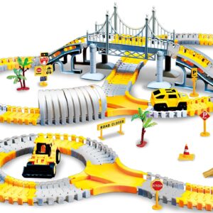 likid 346pcs construction race tracks for kids boys toys,track series,construction car and flexible track playset create a engineering road toys for 3 4 5 6 7 8 years old boys girls diy gift