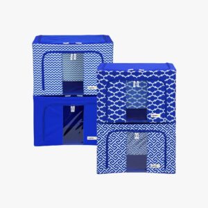 foldable clothes storage bag organizer pop up bins strong handle quality fabric for collapsible closet boxes 4 pack (large) (blue cobalt)