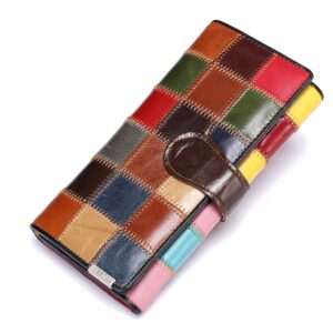 masiwei genuine leather patchwork wallet for women multicolor trifold wallets ladies card holder money organizer with coin purse