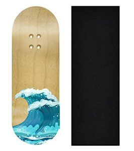 teak tuning premium fingerboard graphic deck, waves - 34mm x 97mm - heat transfer graphics, pro shape & size - pre-drilled holes - includes prolific foam tape