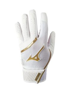 mizuno mvp adult baseball batting glove, white-gold, large