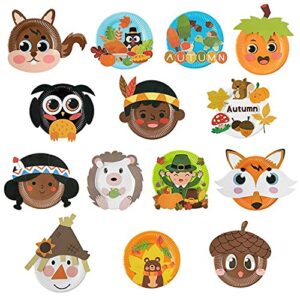 mallmall6 14pcs autumn paper plate art kits pumpkin diy craft sticker games maple leaf acorn early learning art project for toddler preschool activities happy fall holiday party supplies for boy girl