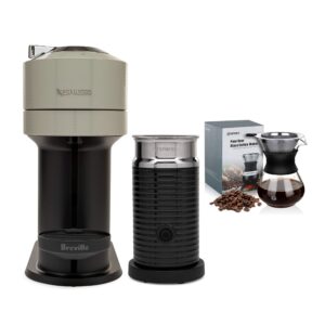 nespresso bnv550gry1buc1 vertuo next coffee and espresso machine (light gray) bundle with 14oz pour over coffee maker set (2 items)