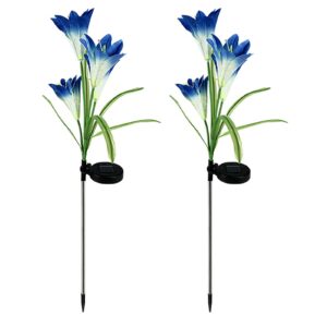 singfnh outdoor garden solar stake light,2 pcs beautiful lily lamp with colorful light,waterproof stainless steel led light for home garden patio courtyard decoration, 31.4 inch,blue