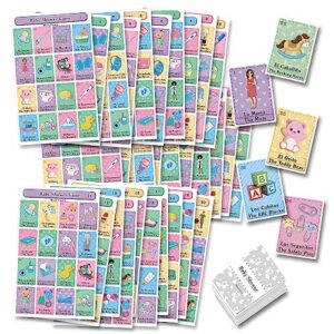 more fiesta baby shower bingo - bilingual english spanish, for up to 30 players