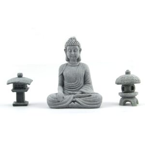 sdeetesamjun buddha statue and 2 japanese lantern pagoda statues zen garden accessories buddha statues for home decor mini meditation decor, buddha decor, zen decor