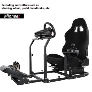 minneer simulator driving cockpit frame with seat compatible with logitech g25g27g29g920 adjustable racing wheel stand fit for pc/xbox/ps4 gaming steering stand,wheel and pedals not include